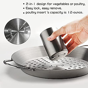 Beer Can Chicken Holder, Stainless Steel Beer Chicken Roaster Pan with Handle and Removable Canister for Grill Smoker Oven, 12 inch Vertical Poultry Roaster Rack BBQ Accessories Dishwasher Safe