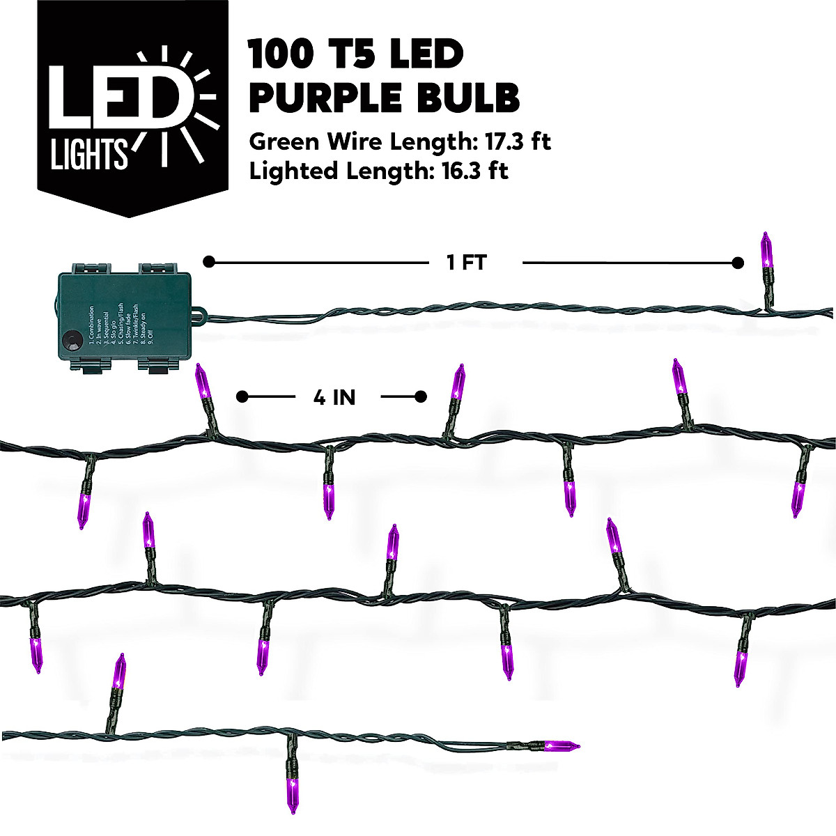 Joiedomi 100 (2x50) LED Halloween String Lights 67.2FT (2x33.6) Green Wire for Indoor Outdoor Holiday Décor Halloween Event Decoration, Tree, Eaves, Haunted House Theme Party (Purple)