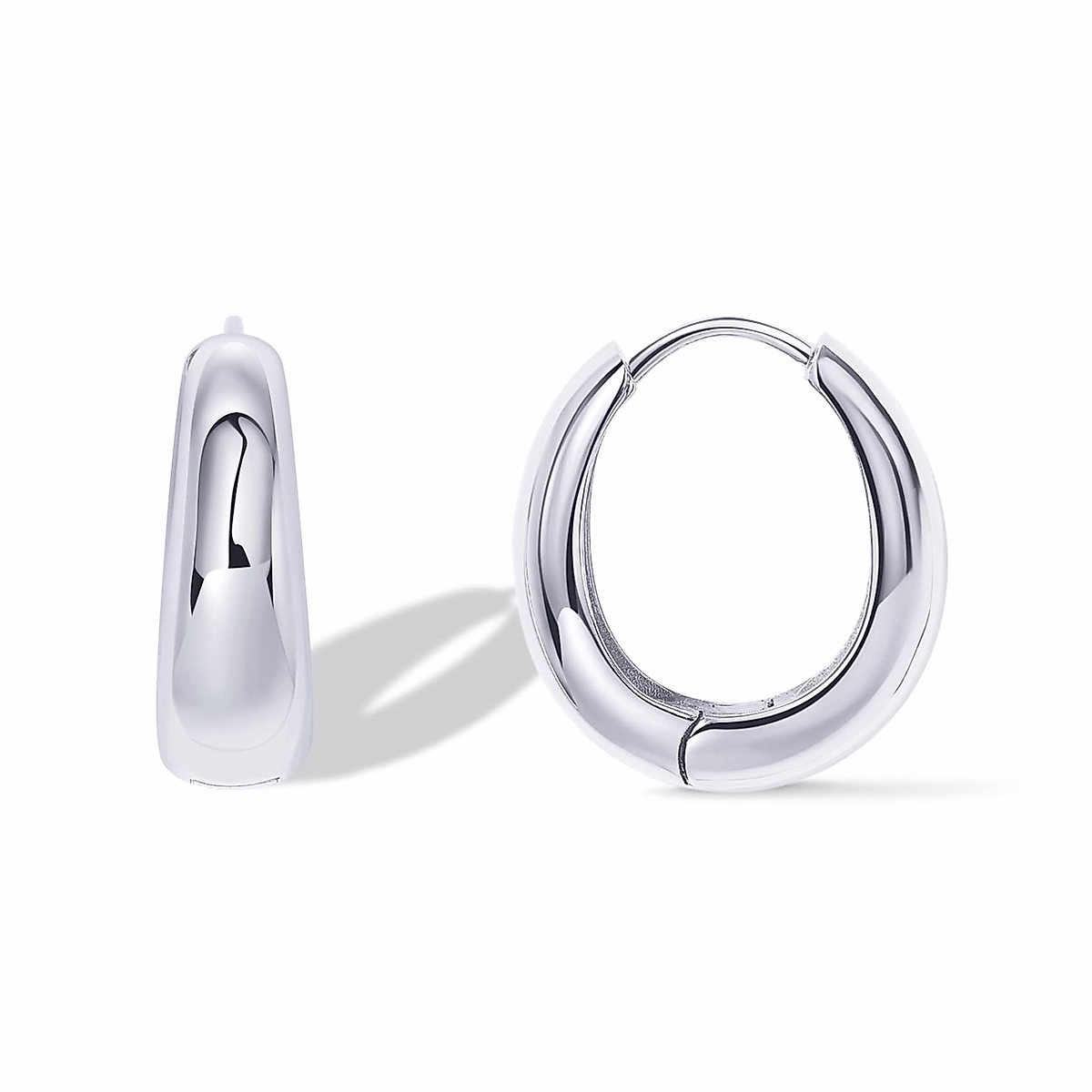 PAVOI Rhodium Plated Sterling Silver Post Small Chunky Hoops Earrings - Thick Lightweight Gold Hoop Earrings for Women