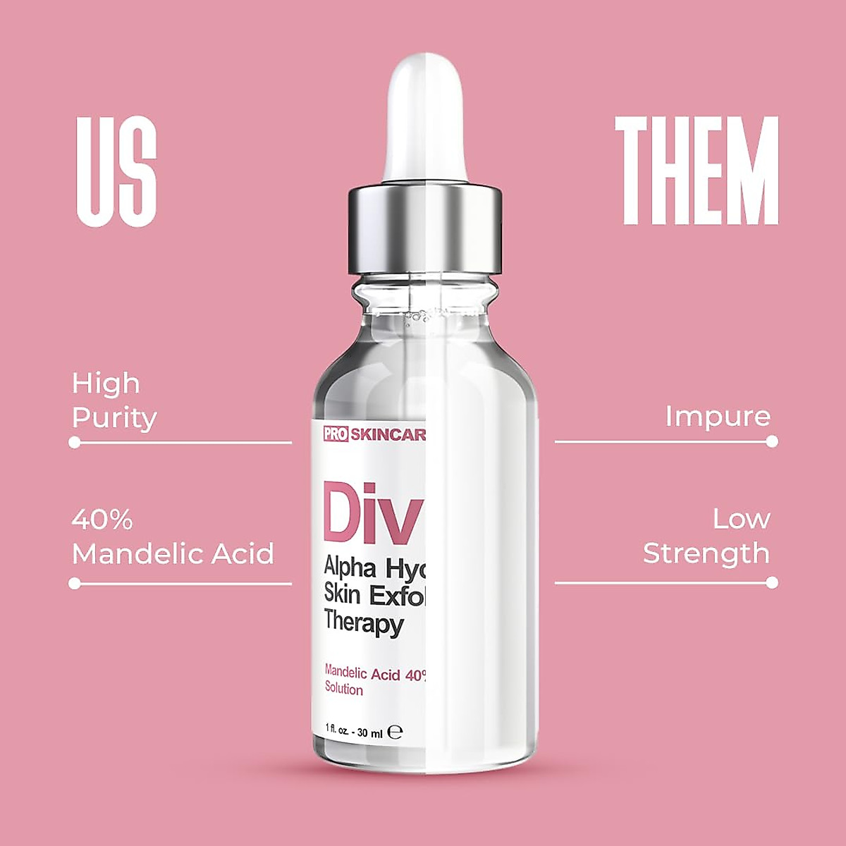 Mandelic Acid 40% AHA Liquid Exfoliant - Gentle Exfoliating Mandelic Acid Peel for Acne Scars, Folliculitis, Dark Spots & Blackheads - Pore Minimizer Chemical Peel for a Glow Up, 1 Fl Oz