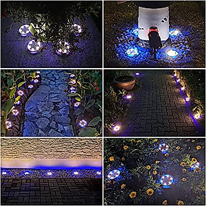 Ansody Solar Powered Ground Lights,6 LED+4 Blue Side Lights,14 Hrs Lighting 1000mA Battery IP65 Waterproof,Solar Driveway Garden Light,Landscape Lighting for Lawn Pathway Porch 8 Pack