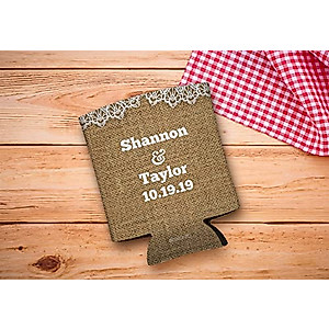 To Have and to Hold Custom Name Wedding Coolie 48-pack Custom Can Coolie Coolies Simulated Burlap