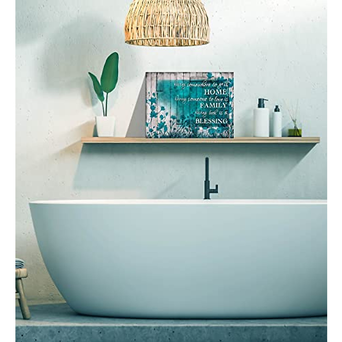 LAOTOART Inspirational Bathroom Decor Wall-Art for Bedroom - Teal Flower Motivational Quotes Wall Decor for Dining Room Canvas Wall Art Ready to Hang