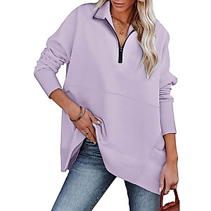 Oversized Half Zip Women's Sweatshirt Pullover Jacket by Dokotoo - Purple, X-Large