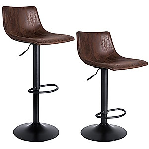 SUPERJARE Bar Stools Set of 2-360° Swivel Barstool Chairs with Back, Adjustable Height Bar Chairs, Modern Pub Kitchen Counter Height, Retro Brown, Fabric