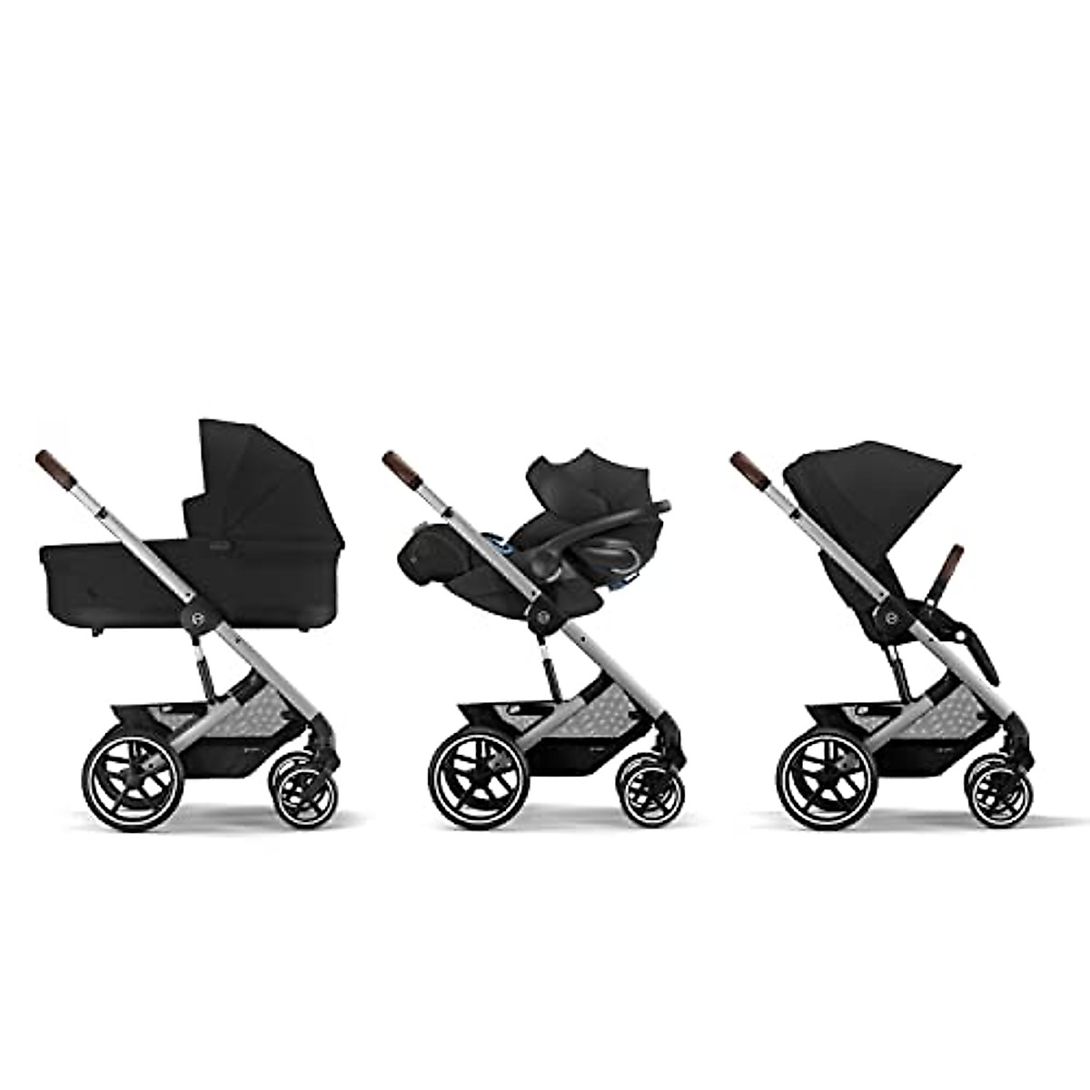 Cybex Balios S Lux Toddler and Baby Stroller with Reversible Seat, Unique One-Pull Harness, and Multiple Recline - Travel System Ready, with One Hand Fold, Silver Frame/Moon Black Seat
