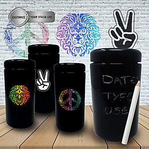 Stash Jar Smell Proof Container – (1000 ml, 2 Oz) Premium European UV Glass Jar Airtight Discreet with 2-8g Boveda Humidity Packs, 2 Smellproof Resealable Bags, Customizable Stickers & Labeling Pencil