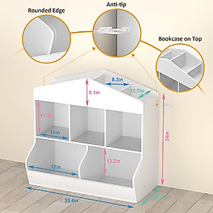 Doodlefurni Toy Organizers and Storage, Odor-Free Wood Kids Bookshelf, Toy Storage, Book Shelf Organizer for Kids, Suitable for Children's Rooms, Playrooms, Nursery, Paintable, Easy to Clean.