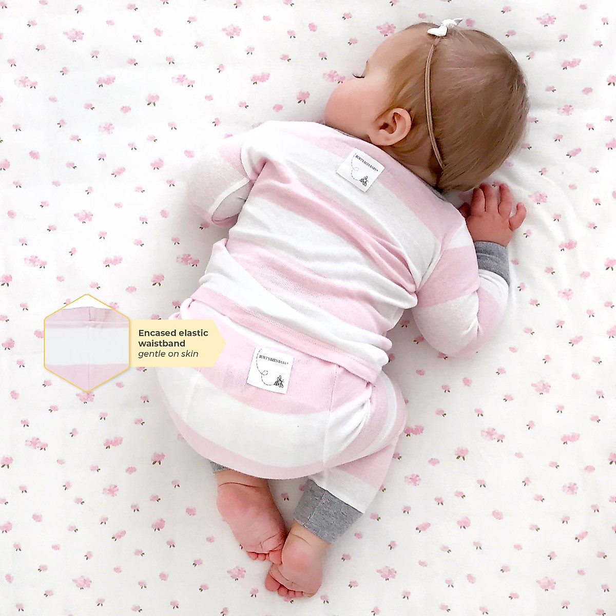 Burt's Bees Baby baby girls Pajamas, Tee Pant 2-piece Pj Set, 100% Organic Cotton and Toddler Pajama Bottoms, Blossom Rugby Stripe, 3T US