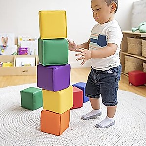ECR4Kids SoftZone Patchwork Toddler Building Blocks, Foam Cubes, Assorted, 12-Piece