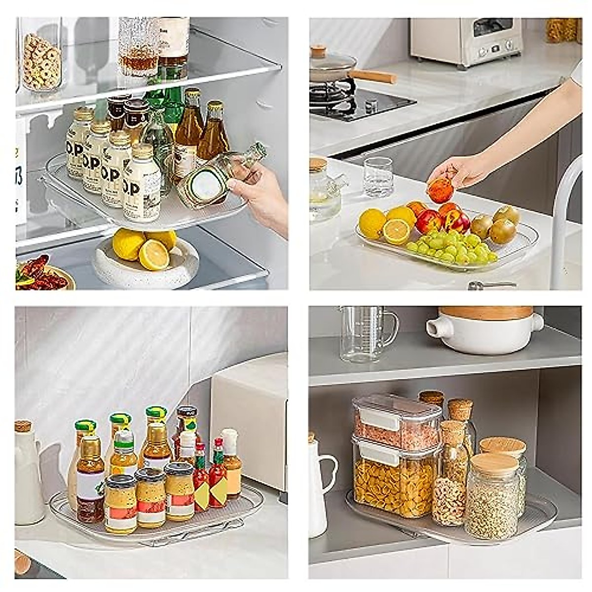 Square Lazy Susan for Refrigerator, Lazy Susan Turntable Organizer for Refrigerator, Countertop Condiment Storage Rack, for Cabinet, Table, Pantry, Kitchen (13.8 X 10.2 in)