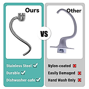 Stainless Steel Spiral Dough Hook, Replacement Mixer Accessories, Bowl-Lift Stand Mixers, K45DH Dough Attachment for K45 K45SS KSM75 KSM90 KSM95 KSM100 KSM103 KSM110 KSM150