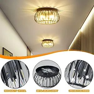 BUXVRCS Modern Crystal Chandelier, 4-Light Flush Mount Ceiling Light Fixtures, Overhead Light Fixture Black Ceiling Lamp for Hallway Bedroom Bathroom Living Room Kitchen G9 Socket