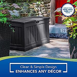 Suncast 50-Gallon Outdoor Resin Patio Deck Storage Box with Seat, Peppercorn