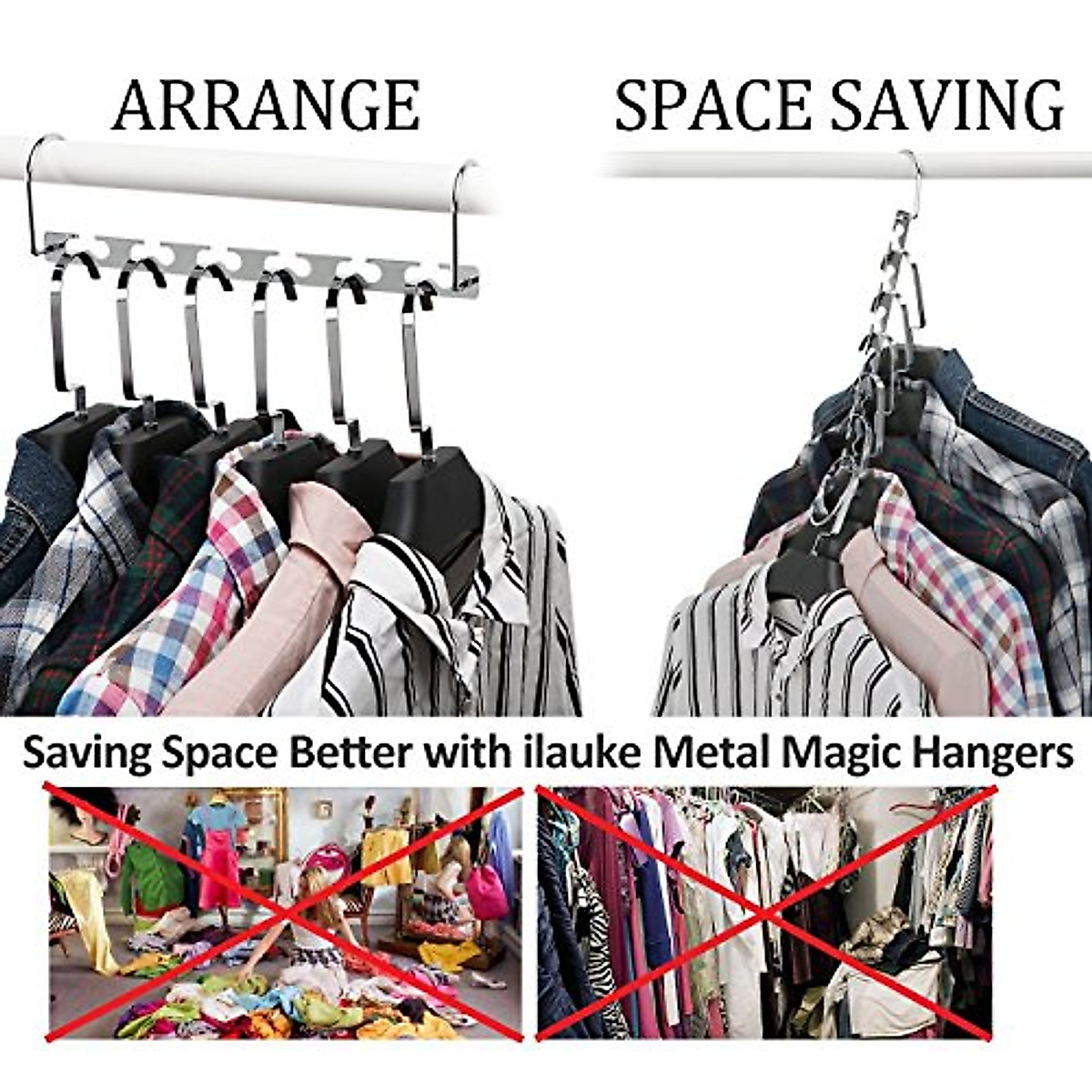 8 Pcs Space Saving Hangers Magic Hangers Metal Heavy Duty Hooks Closet Clothing Hanger Organizer, 10 inch
