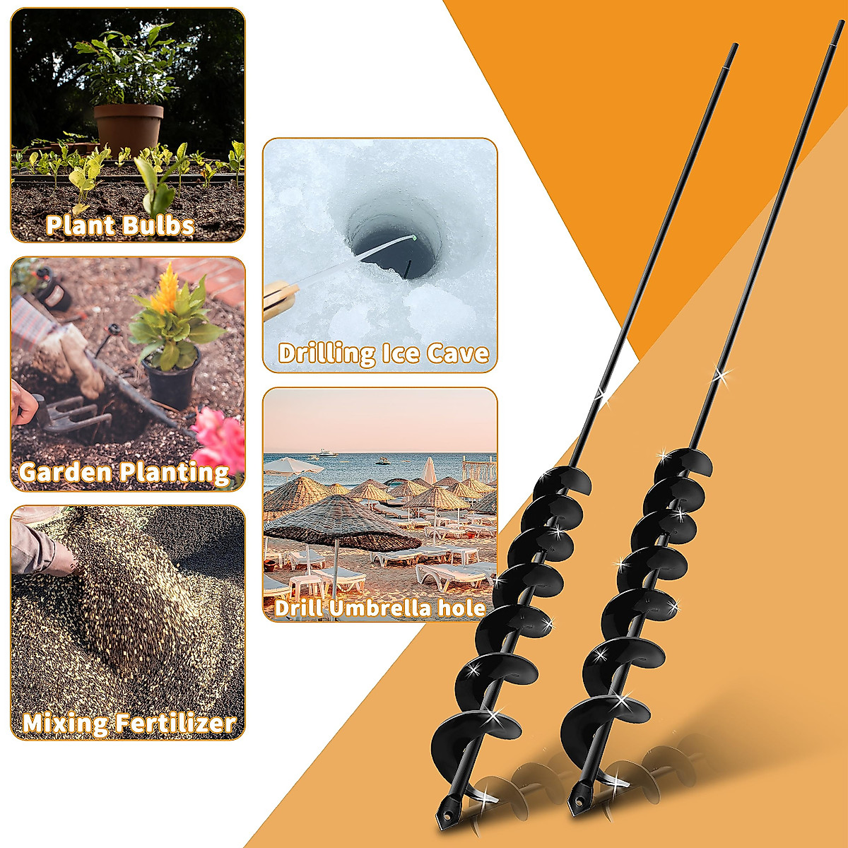 2 PCS Extended Length 2"x32"Garden Auger Drill Bit, Spiral Drill for Planting Bulbs and Potted Plants & No Need to Squat Down, Plant Bit with 3/8"Hex Drive Drill