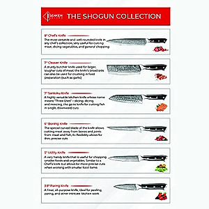 SENKEN 6-Piece Damascus Steel Kitchen Knife Set - Shogun Collection - 67-Layer Japanese VG10 Steel - Chef's Knife, Cleaver Knife, & More, Extremely Sharp Blades for Effortless Cutting, Luxury Gift Box