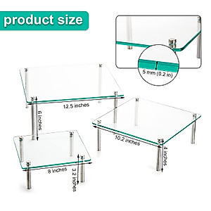 Hacaroa 3 Pcs Square Tempered Glass Cupcake Stands, 8, 10, 12 Inch Clear Cake Display Stand Glass Retail Risers for Desserts, Pastries, Appetizers