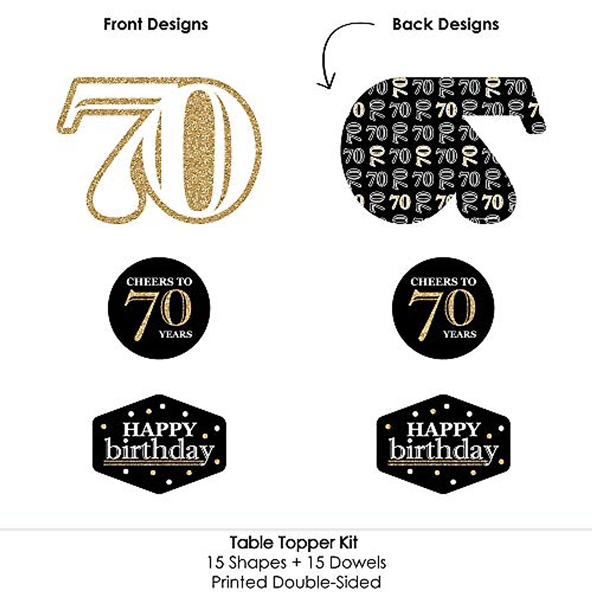 Big Dot of Happiness Adult 70th Birthday - Gold - Table Decor Kit - Party Centerpieces Photo Table Toppers Bundle - 30 Pc