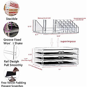 Cq acrylic 2 Pack Clear Skincare Organizer for Vanity,Stackable 3 Drawers Make Up Organizers,Cute Cosmetic Organizer for Vanity Jewelry,Hair Clip,Beauty,Skincare Product Dresser Acrylic Desk Organizer