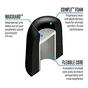 Comply Isolation Plus Premium Noise-Cancelling Memory Foam Replacement Earbud Tips for Sennheiser HD1 Momentum MIE2, IE 800 S, and CX 3.00 Earphones with a Comfortable Secure Fit (Medium,3 Pairs)
