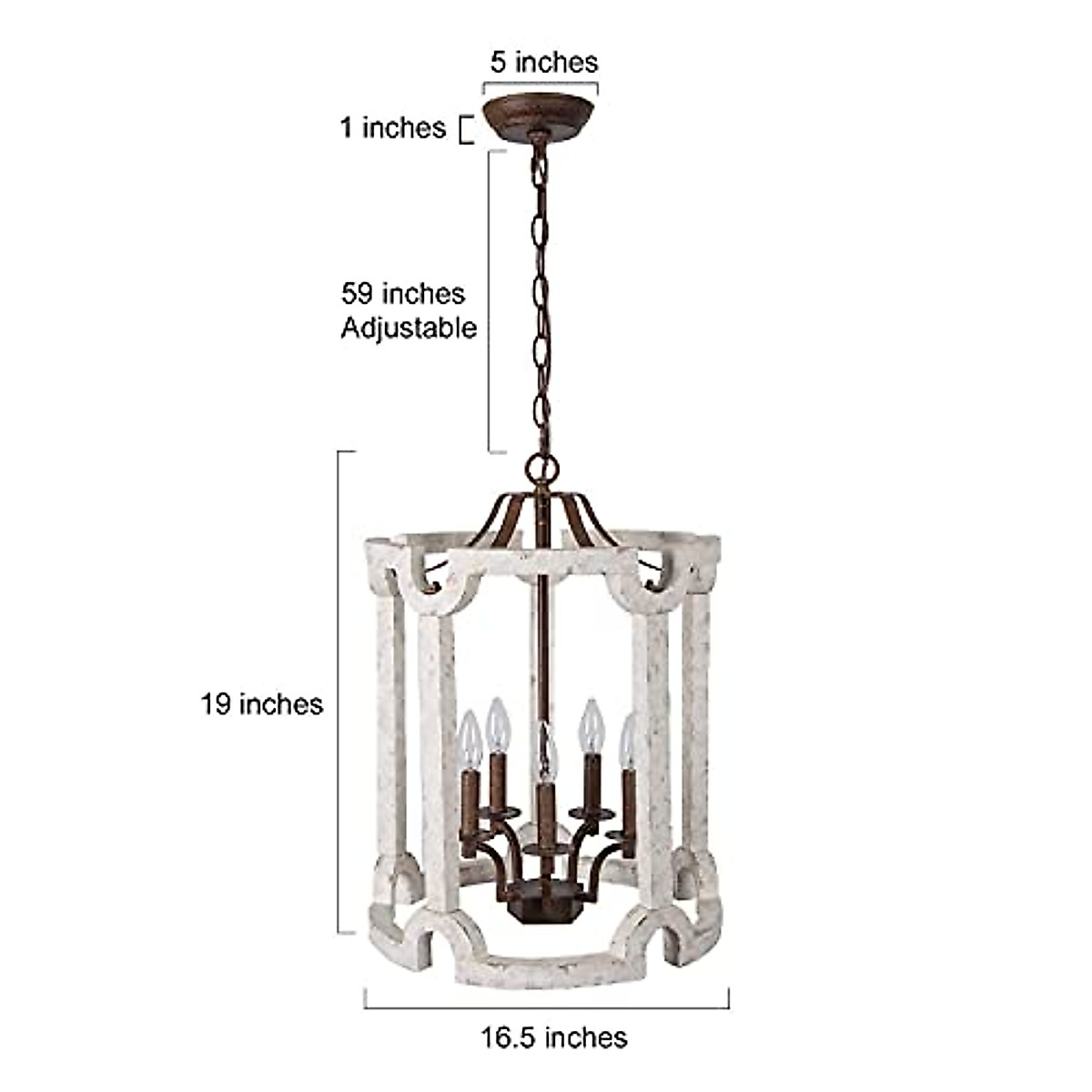 LOG BARN Farmhouse Chandelier, 5-Light Lantern Chandelier for Foyer, Kitchen Island, Dining Room, Weathered White Wood, 16.5’’ W