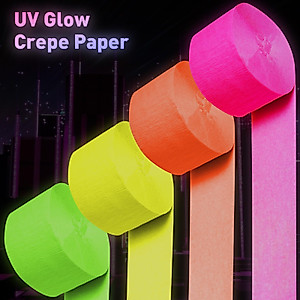 Neon Streamers Glow in The Dark Crepe Paper, Blacklight UV Reactive Fluorescent Streamers for Neon Party
