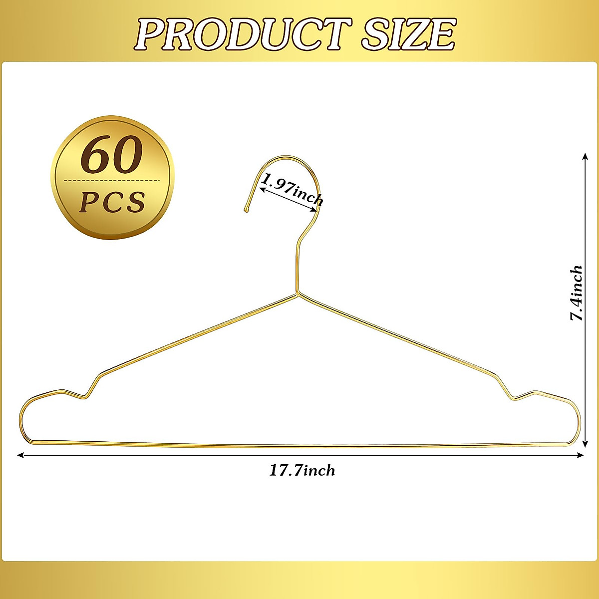 Suclain 60 Packs Gold Metal Wire Clothe Hangers 17.7 Inch Gold Wire Hangers Stainless Steel Hangers Bulk Heavy Duty Round Hook Thin Hangers for Coats Bridal Dry Cleaner(Gold)