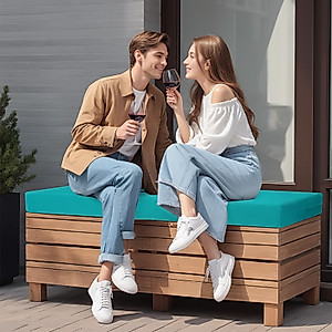 idee-home Outdoor Bench Cushion Waterproof, Bench Cushions for Outdoor Furniture, Patio Porch Swing Replacement Seat Pad with Ties for Garden Backyard, 42 x 18 Inch Peacock Blue