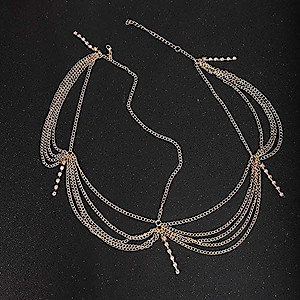 Denifery Gold Rhinestone Wedding Bridal Prom Bohemian Boho Grecian Head Chain Hair Jewelry Head Piece Bollywood Bride Glamorous