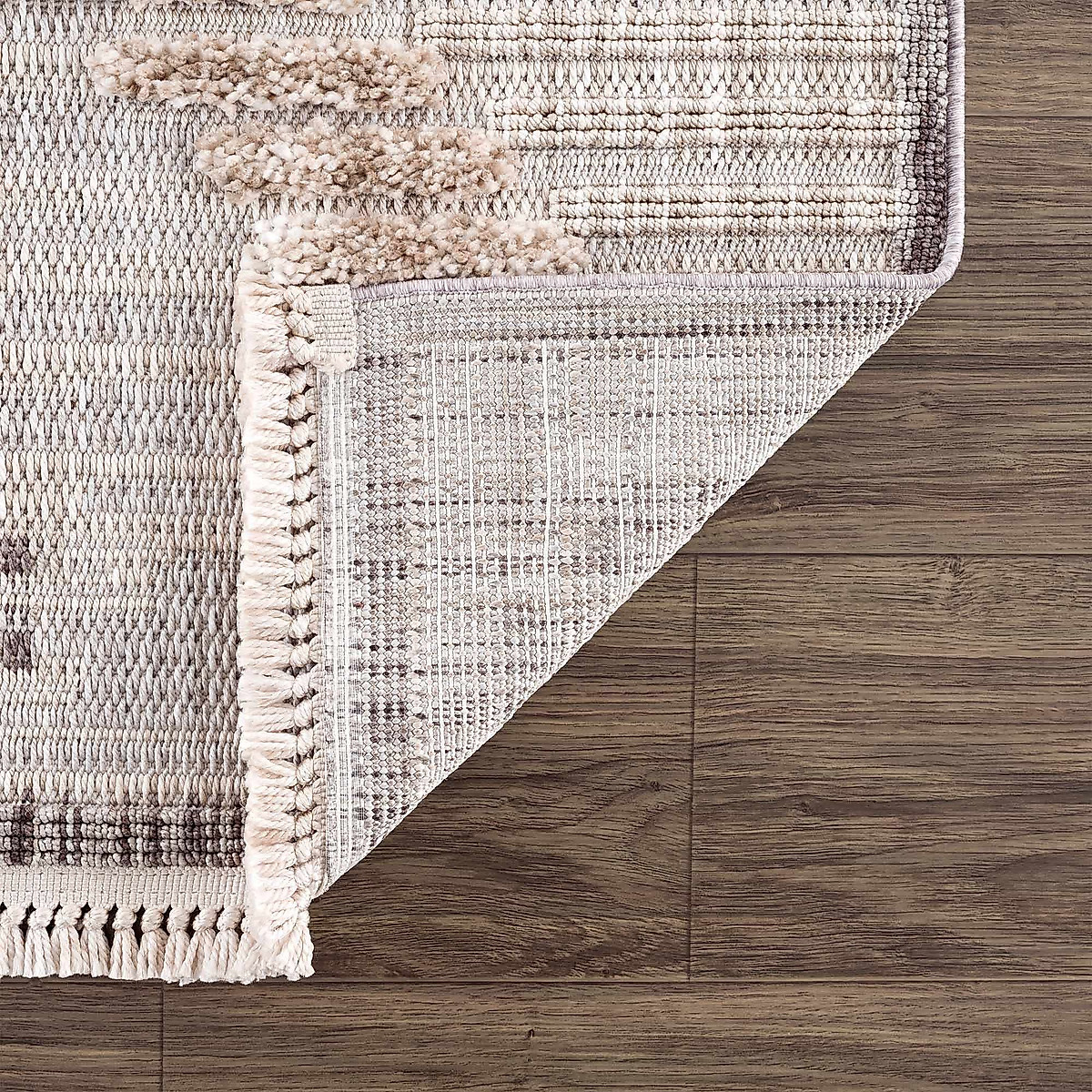 BoutiqueRugs Maulawin Farmhouse High Low Textured Shag Area Rug - Boho Moroccan Geometric Carpet for Living Room, Bedroom, Dining Room - Charcoal, Cream, Peach - 6'7" x 9' (6x9 Area Rug)