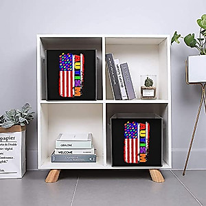 Autism Awareness USA Puzzle Flag Large Cubes Storage Bins Collapsible Canvas Storage Box Closet Organizers for Shelves
