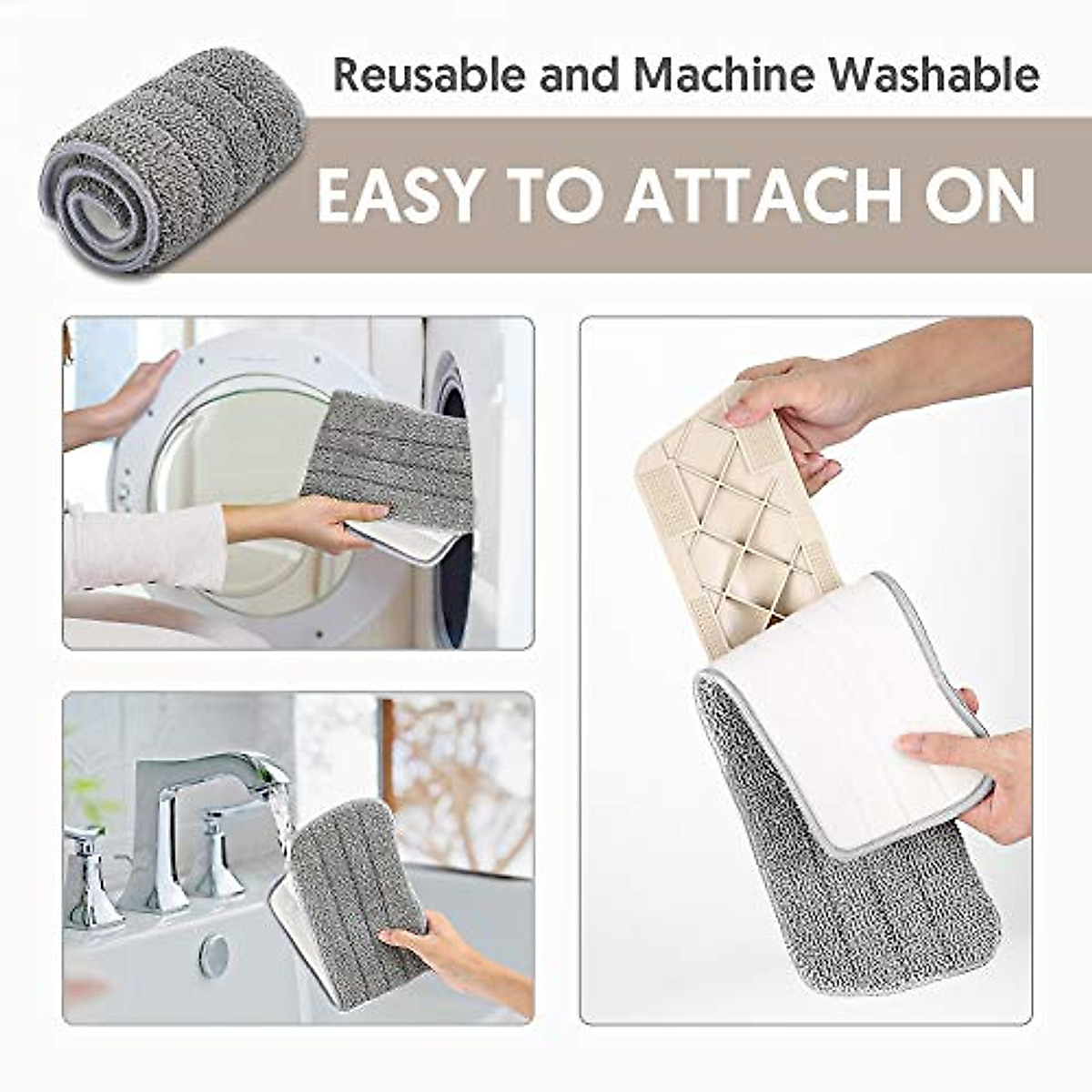 HOMTOYOU Microfiber Spray Mop Pads Reusable Washable Mop Flat Replacement Heads Refill Pack for Dust Wet Or Dry Floor Cleaning and Commercial Cleaning Refills -3Pack