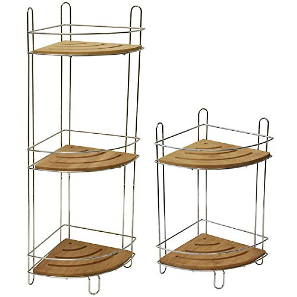 EVIDECO Free Standing Corner Shower Caddy, 2 Shelves, 8 L x8 W x 14.8 H, Chrome/Bamboo