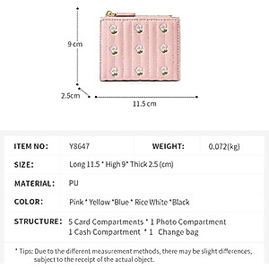 kuifang Girls Cute flowers Print Wallet, Small Tri-folded Aesthetic Wallet, PU Leather Purse Cash Pocket Card Holder ID Window Purse for Women(Pink)