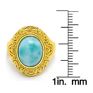 De Buman 18K Gold over Silver Natural Larimar Gemstone Ring