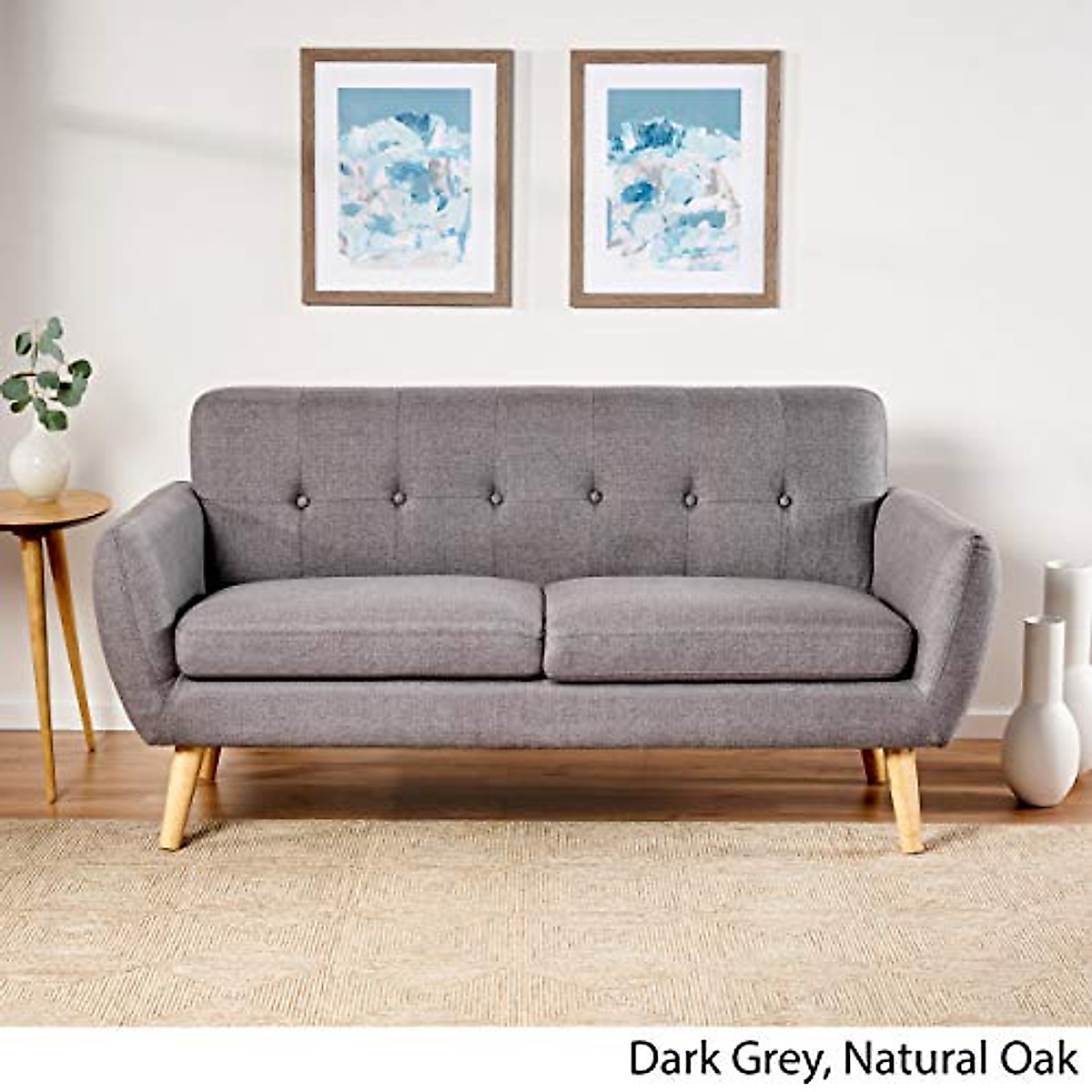 Christopher Knight Home Josephine Mid-Century Modern Petite Fabric Sofa, Dark Grey / Natural