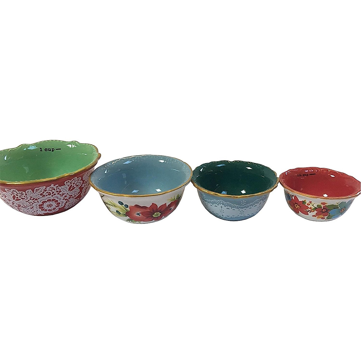 The Pioneer Woman Measuring Bowl Set 4pc Frost Floral Cups