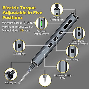 Qutraliza Mini Electric Screwdriver,64 in 1 Magnetic S2 Bits with 4 Led Light,Precision Screwdriver Set,5 Torque Settings,Cordless Screwdriver Repair Tool for Phone Laptop Camera Watch