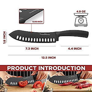 GrandMesser Butcher Breaking Knife, 7 inch Bullnose Knife, Black Titanium Nitride Coated, High Carbon German Stainless Steel Meat Knife, Ergonomic Non-slip Handle, Gift Box, Knife Sharpener