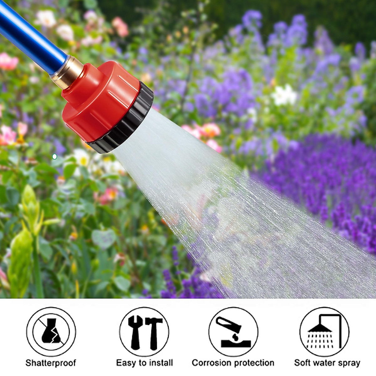 Dreyoo 1 Pcs 1000 Water Nozzle, Garden Plastic Watering Hose Nozzle 11 GPM with PTFE Thread Seal Tape for Tender Plants, Flowers, Greenhouse, Nursery Garden, Potting, Container