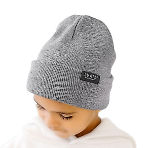 Lvaiz Kids Winter Satin Lined Beanie Hats Toddler Warm Cuffed Hat with Silky Lining Children Knitted Watch Hat Grey