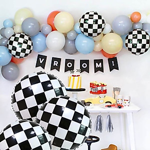 12PCS Checkered Racing Balloons 18 Inch Checkerboard Balloon Foil Balloon Aluminum Black White Balloon for Racing Themed Party Decoration 18 Inch Mylar Balloons Race Car Birthday Party Supplies