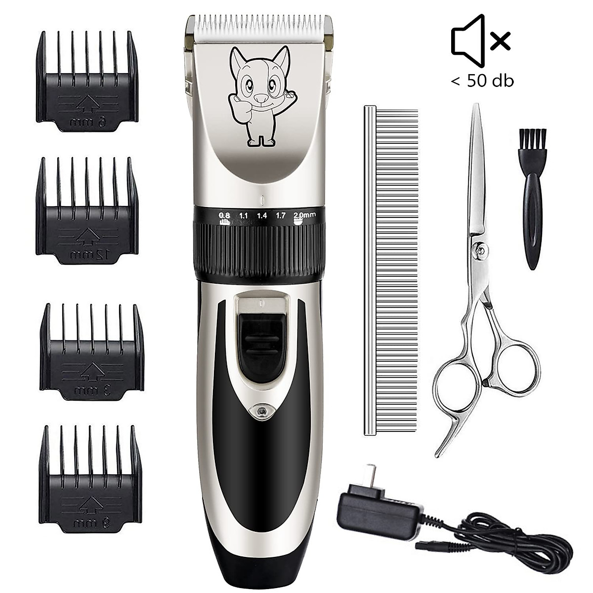 Dog Grooming Kit Clippers, Low Noise, Electric Quiet, Rechargeable, Cordless, Pet Hair Thick Coats Clippers Trimmers Set, Suitable for Dogs, Cats, and Other Pets (Silver)