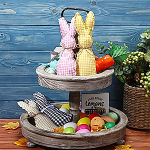 4 Pieces Easter Decor Farmhouse Rustic Bunny Decor Stuffed Bunny Ornaments Easter Centerpiece Decorations Easter Rabbit Figurine for Easter Basket Fillers Tiered Trays (Chic Style)