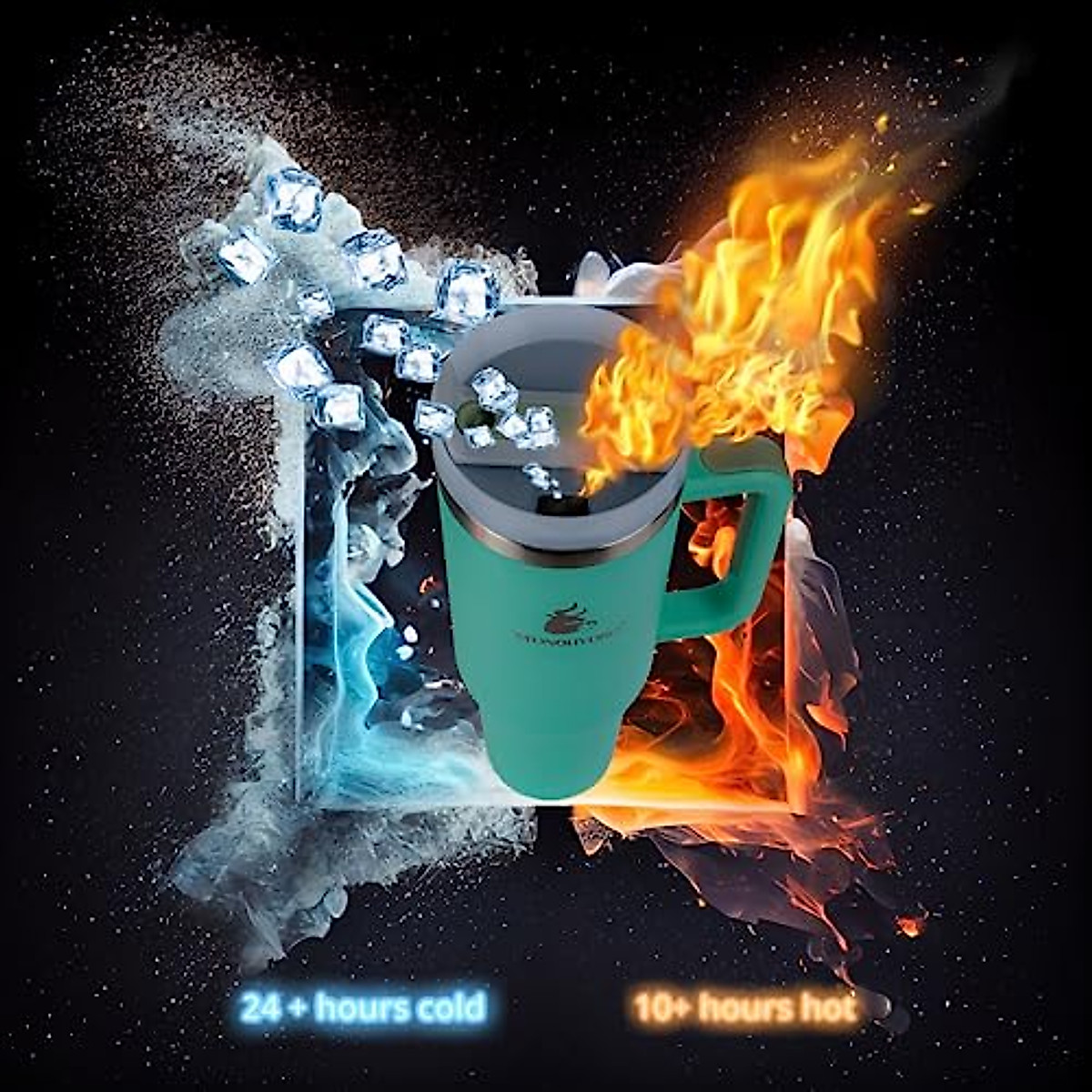 MONOHYDRO 40 oz Tumbler with Handle and Straw - tumbler with straw Stainless Steel Insulated Cup -stainless steel straw, Eco-friendly Materials - conserve temperature up to 24+hours - Caribbean Green