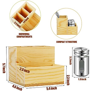 Wooden Silverware Holder,Countertop Silverware Organizer,Silverware Holder for Fork,Spoon,Knife,Condiment Shakers,4 Compartments Utensil Caddy for Farmhouse Kitchen Decor,Parties,Hotel