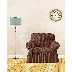 BLUESURGE Armchair Slipcover 1 Piece Couch Sofa Cover with Skirt, Durable Washable High Elastic Stretchable, Easy Fit Universal Furniture Protector (1 Seater, Brown)