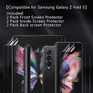 [2 Sets] Screen Protector for Samsung Galaxy Z fold 3 5G, (2X Front Screen Protector + 2X Inside Screen Protector + 2X Back Film + 2X Side Soft Film) Full Covered, HD Clear TPU Film Screen Guard
