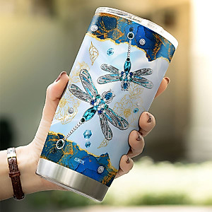 CUBICER Personalized Coffee Tumbler Dragonfly Customized Name Travel Mug With Lid Birthday Gifts For Animal Lovers Men Women Girls Insulated Mugs Wine Tumblers Stainless Steel Cup